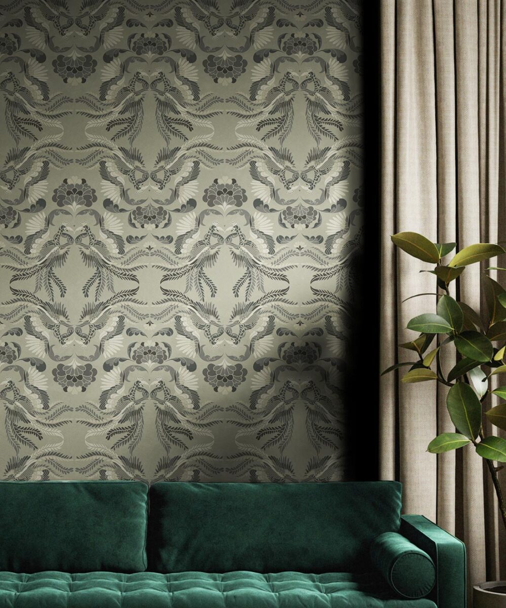 Prancing Peacocks Wallpaper • Playful Bird Wallpaper • Milton & King UK