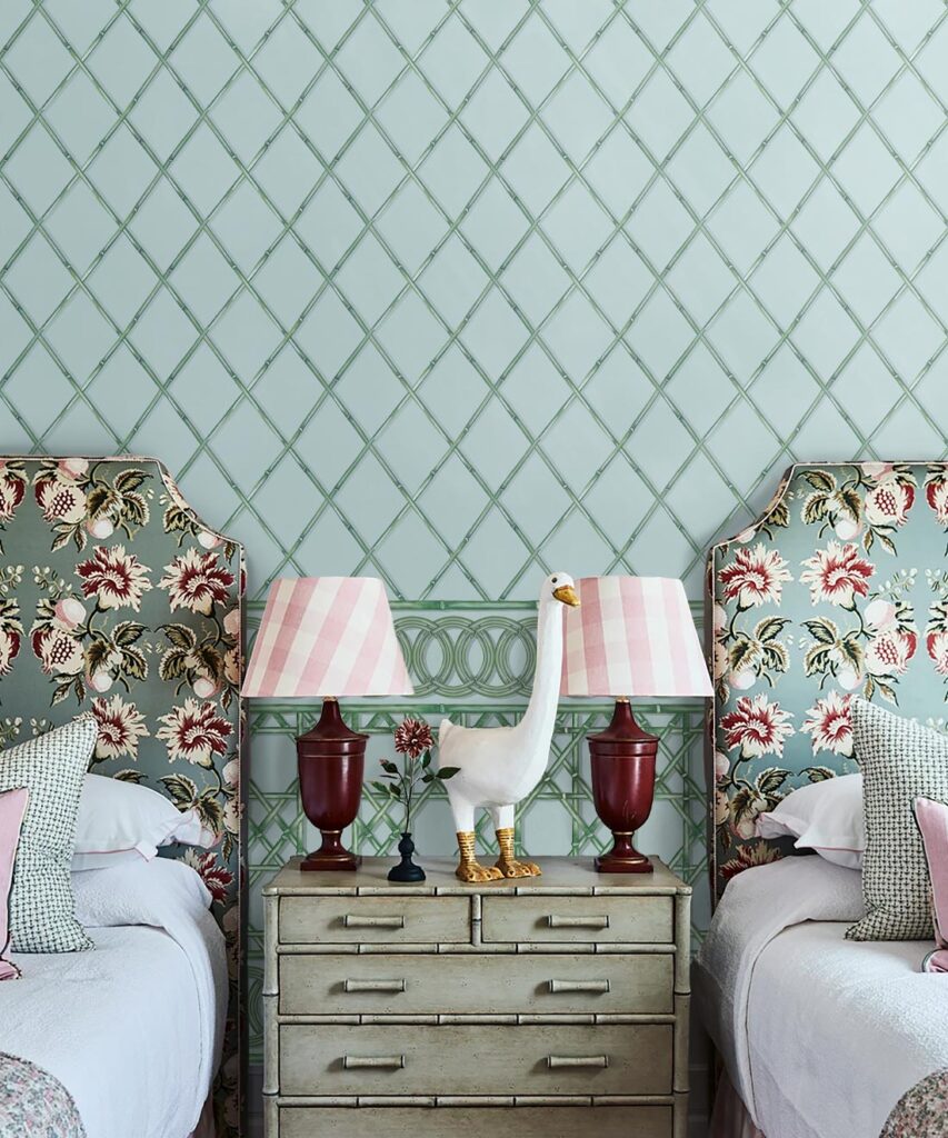 Colony Frieze Mural • Plain Trellis Wallpaper • Milton & King UK